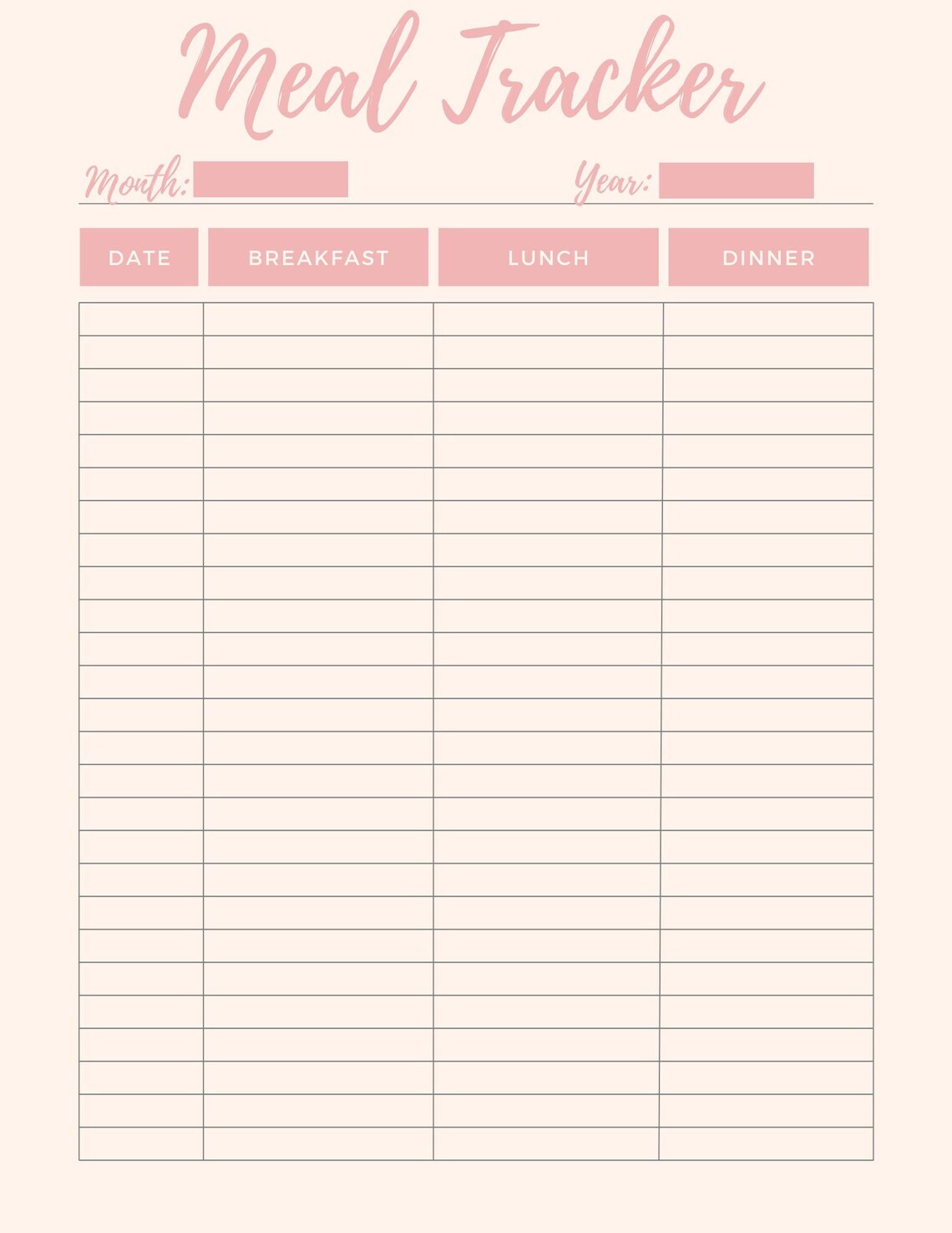 Printable Meal Tracker Daily Food Log Nutrition Planner Meal Planning ...