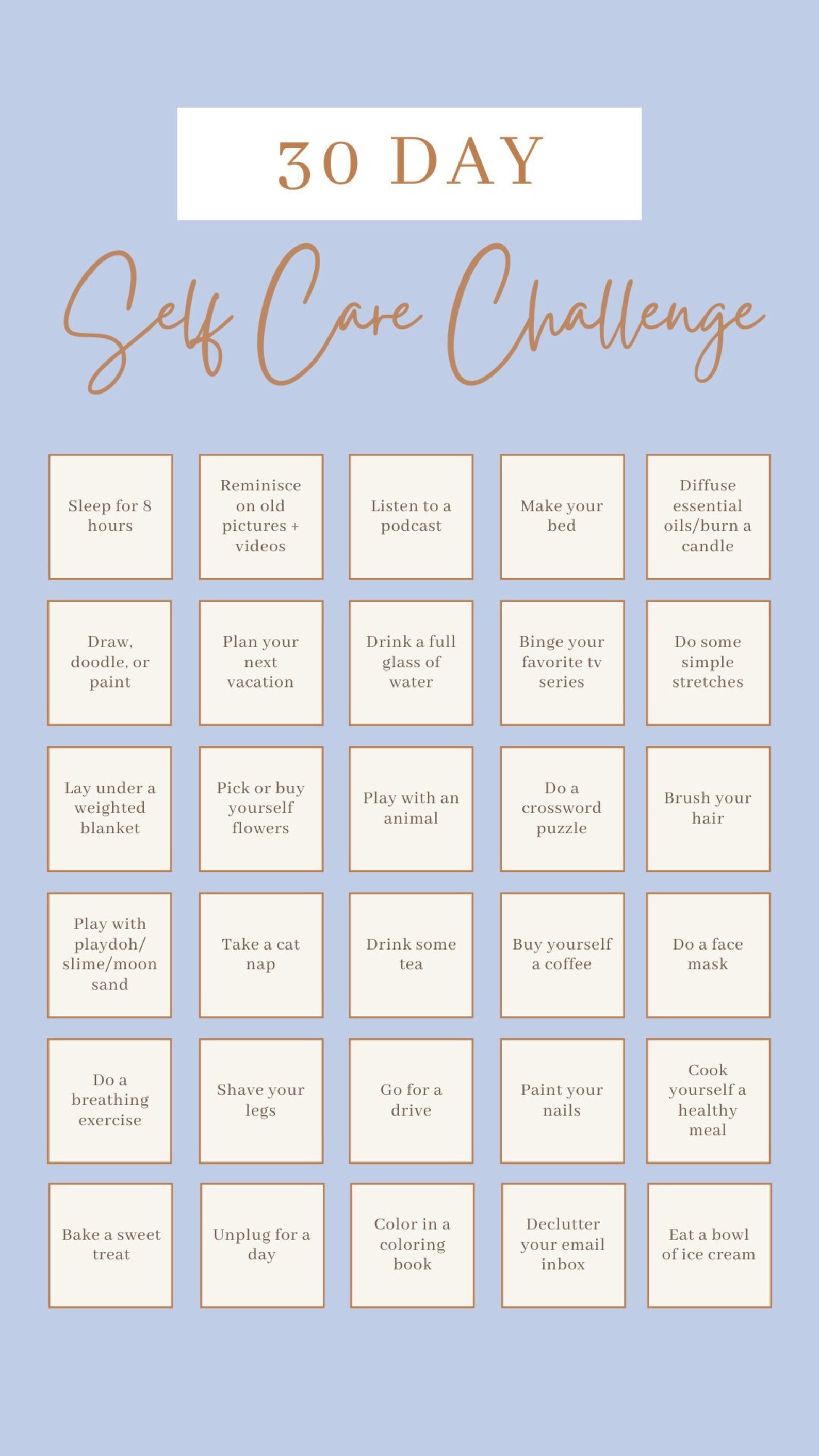 30 Day Self Care and Mental Health Challenge Printable Worksheet - Etsy