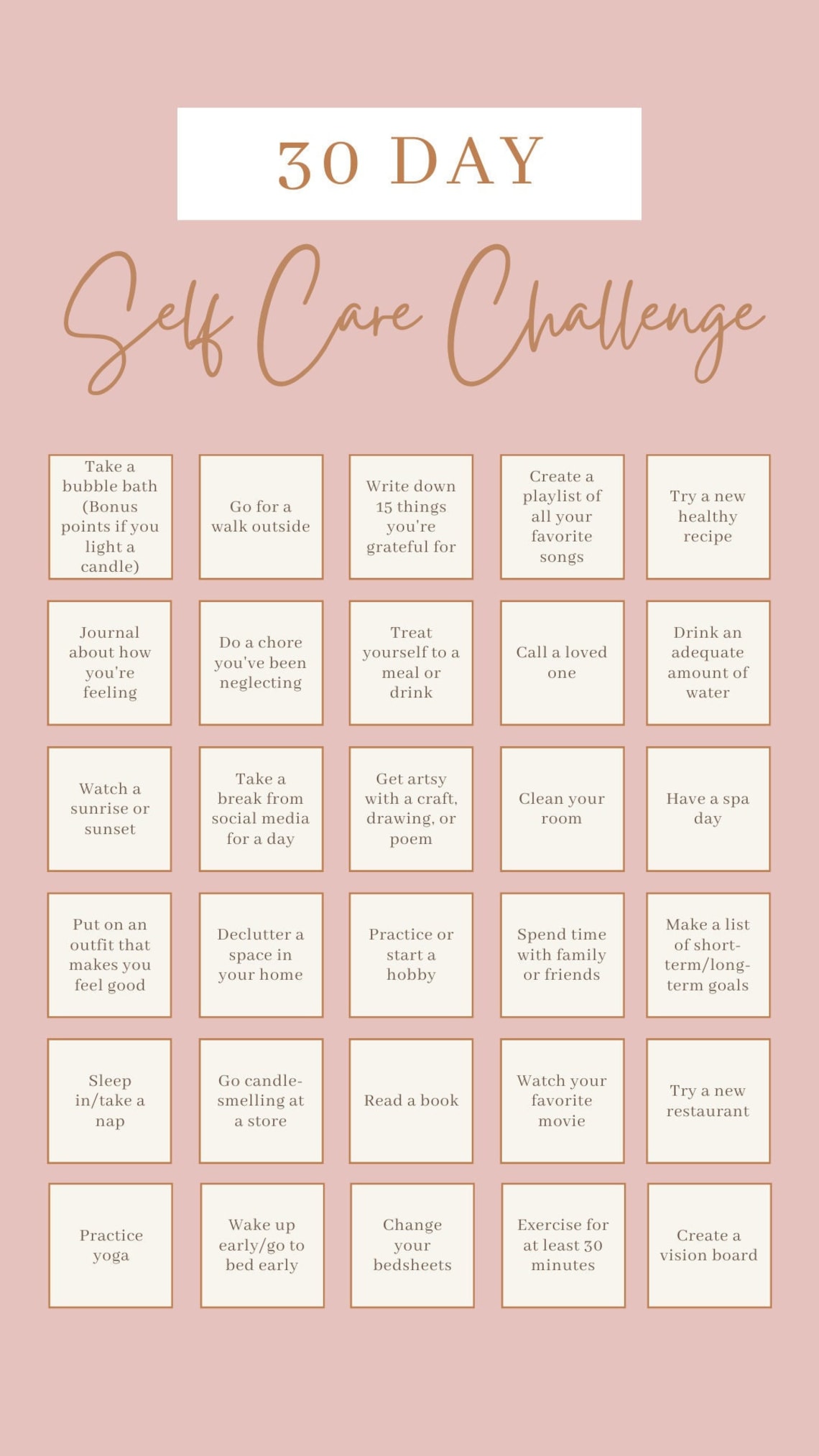 30 Day Self Care and Mental Health Challenge Printable Worksheet - Etsy