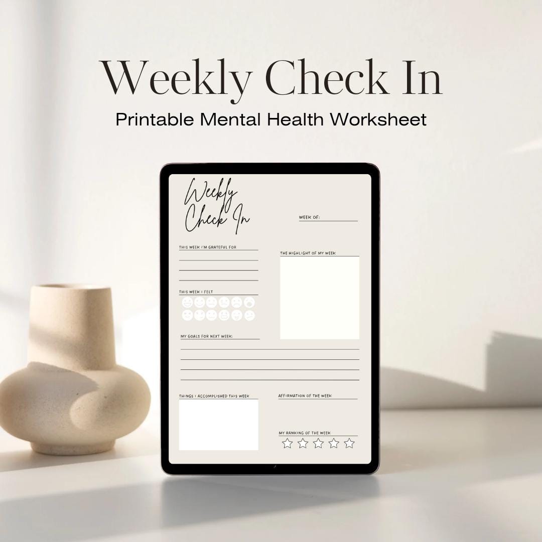 Weekly Check-in Printable | Planner Inserts | Goal Tracker | Self-care ...