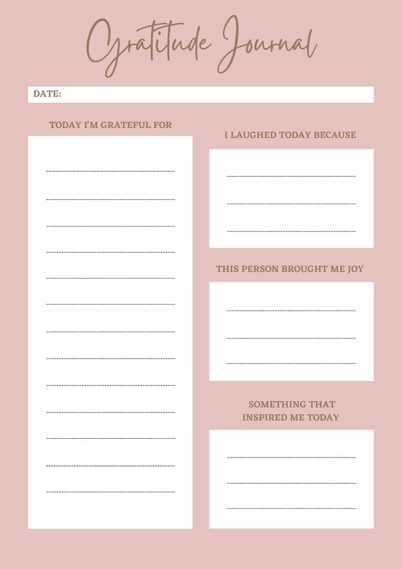 Printable Daily Pink Gratitude Journal Digital Download Bullet Journal ...