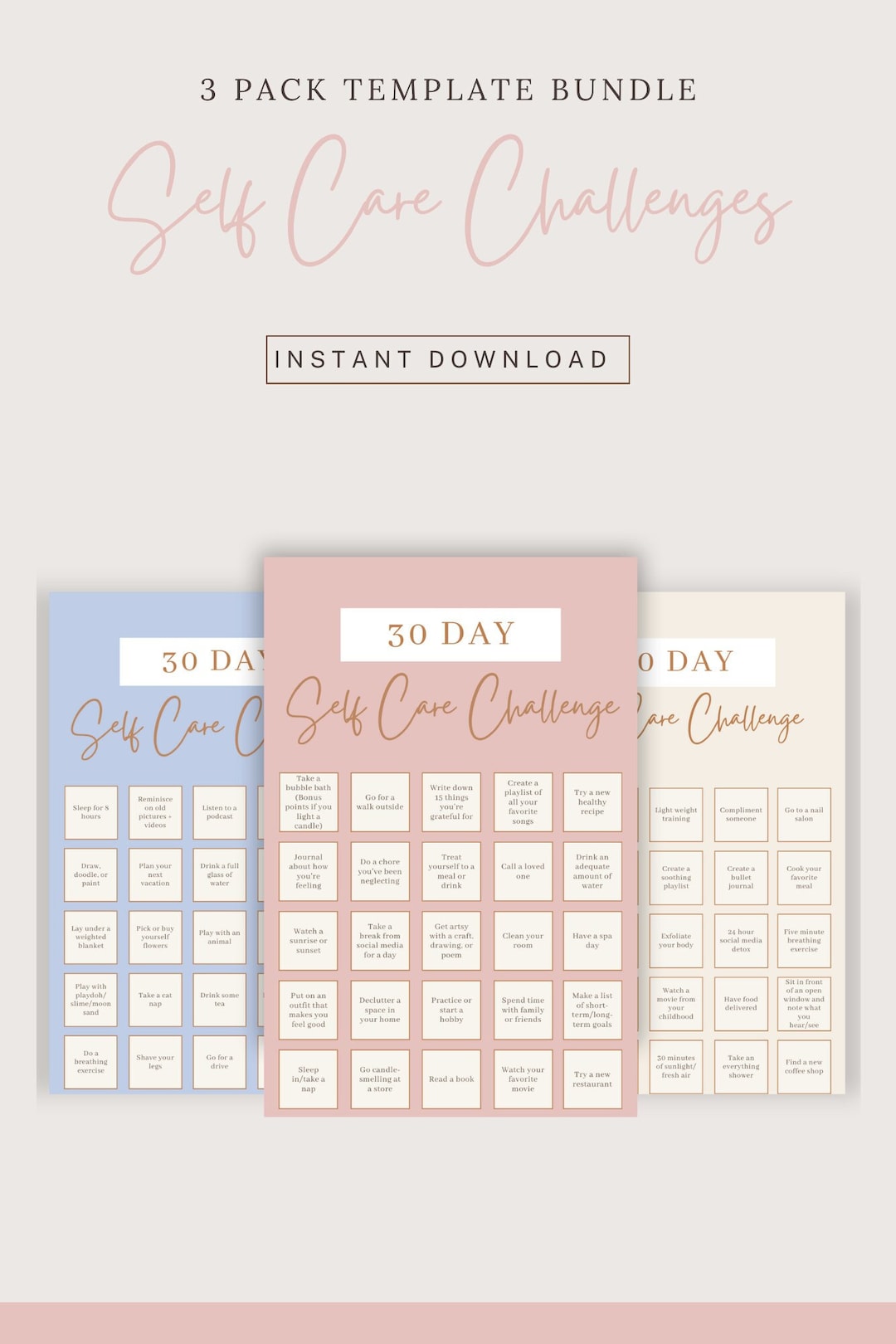 3 Pack 30 Day Self Care Challenge Bundle, Bullet Journal Digital ...