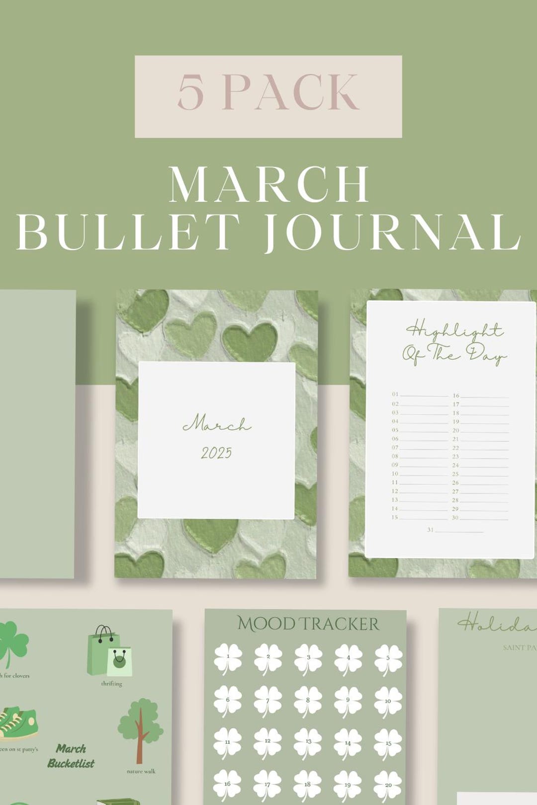 March Bullet Journal Bundle | Printable | Mood Tracker, Highlight of ...
