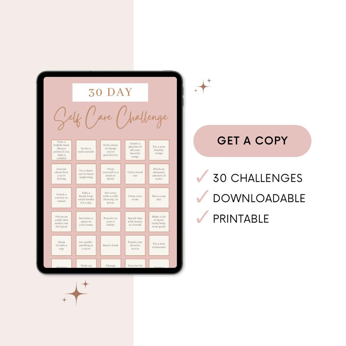 30 Day Self Care and Mental Health Challenge Printable Worksheet - Etsy