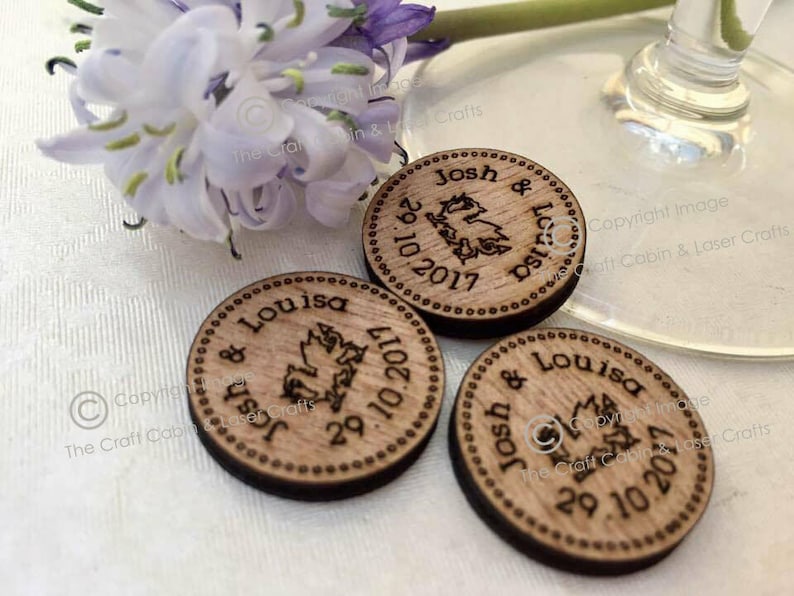 Personalised Rustic Wooden Lucky Penny Style Tokens Wedding | Etsy