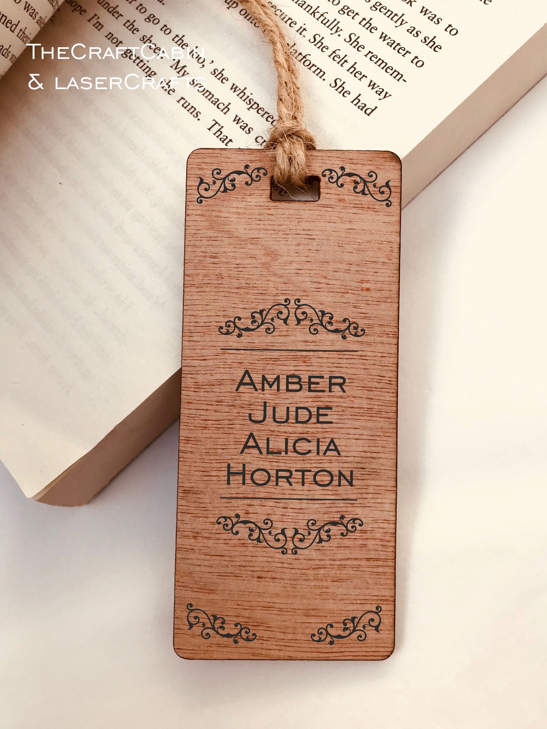 Personalised Name Engraved Scroll Design Wooden Bookmark Birthday Gift ...