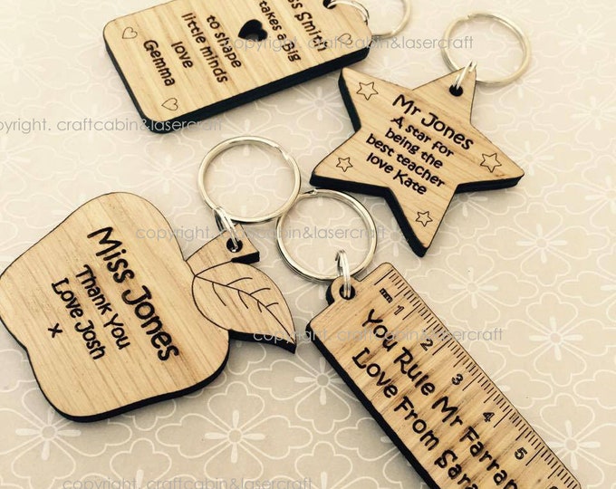 Beautiful Personalised Teacher Key Ring Gift. Apple, Ruler, Star,etc ...