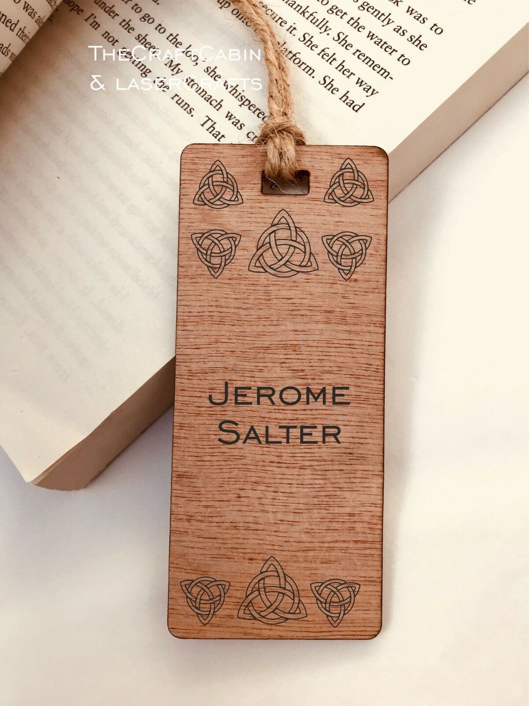 Personalised Name Engraved Wooden Bookmark Triangle Celtic Design Irish ...