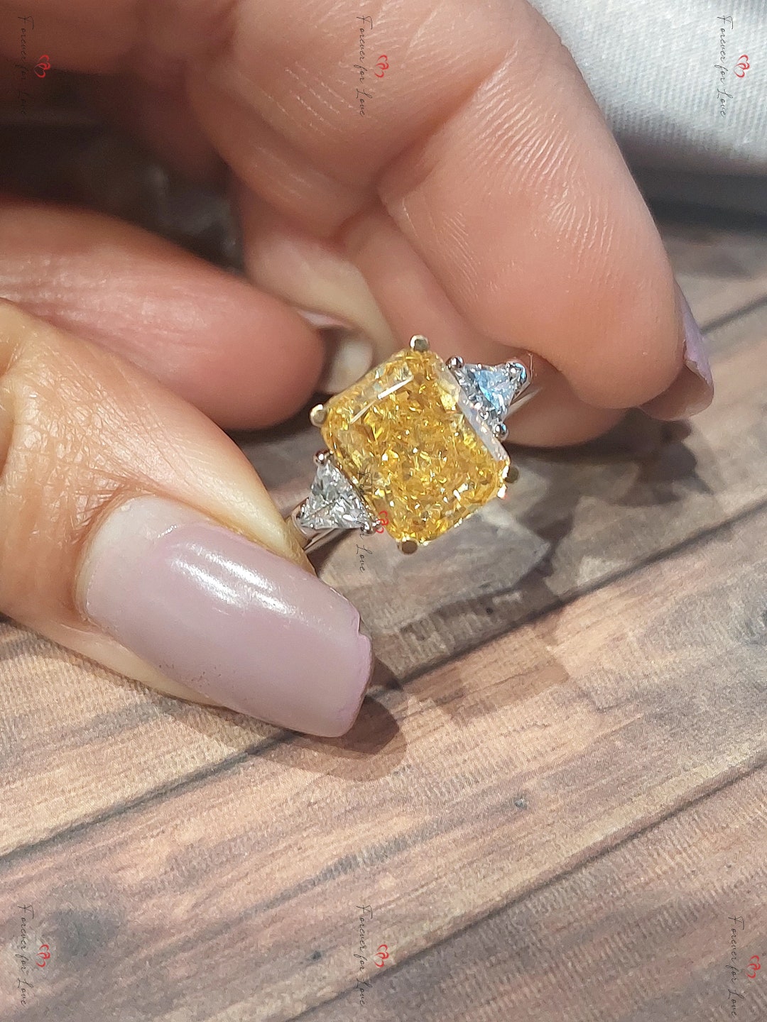 4 Carat Fancy Intense Yellow Cushion Cut Lab Grown Diamond Engagement ...