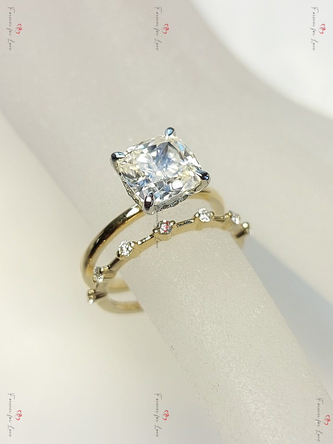 2ct Lab Diamond Cushion Cut Wedding Set in Yellow Gold Brilliant Cut ...