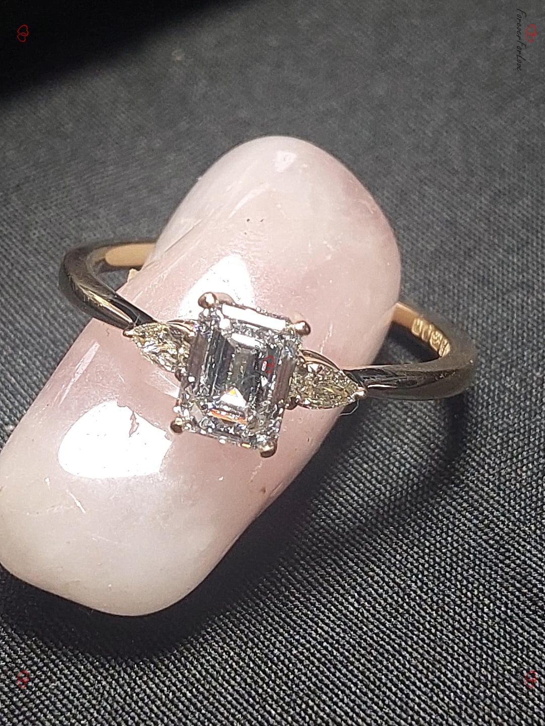 Emerald Cut Diamond Engagement Ring, Pear Side Stones Certified Ring, Trilogy Diamond Ring ...