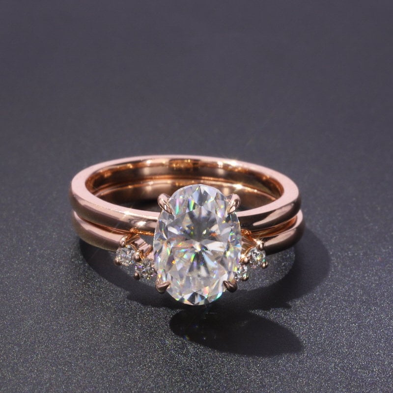 2ct/9*7mm/ Charles and Colvard Oval Cut Forever One Bridal Set in Solid ...