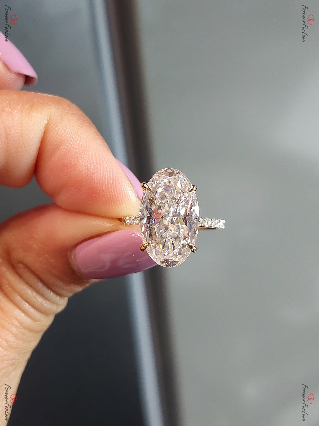 Oval Moissanite Engagement Ring in Hidden Halo 15*9mm Elongated HYBRID ...