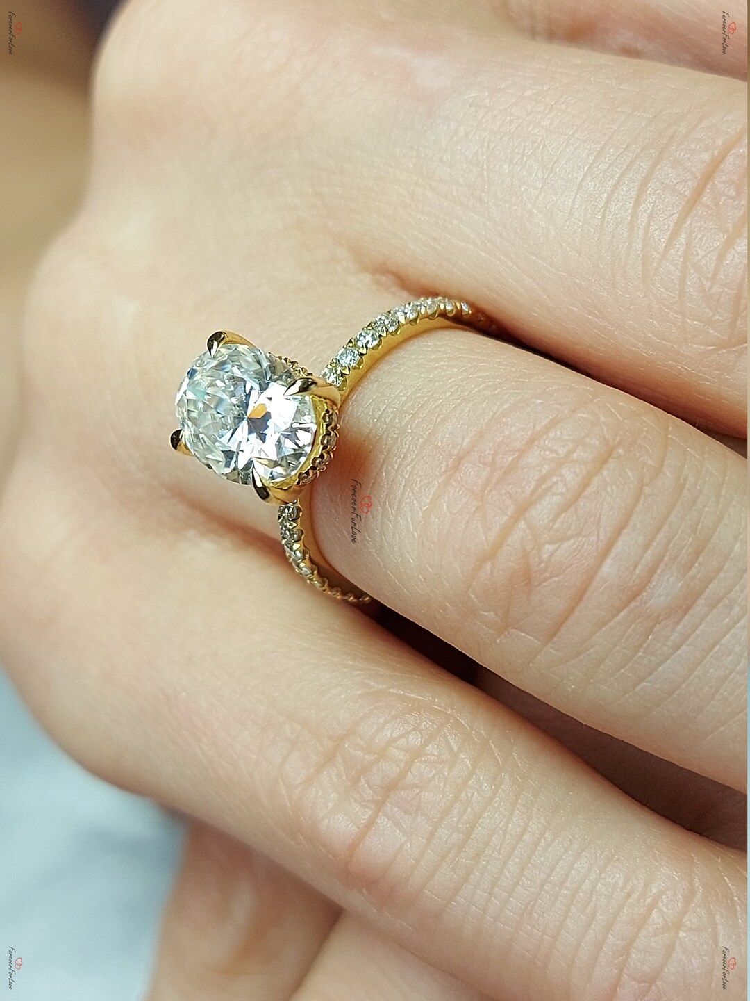 Oval Cut Engagement Ring , 2ct Lab Grown Oval Engagement in Solid Gold ...