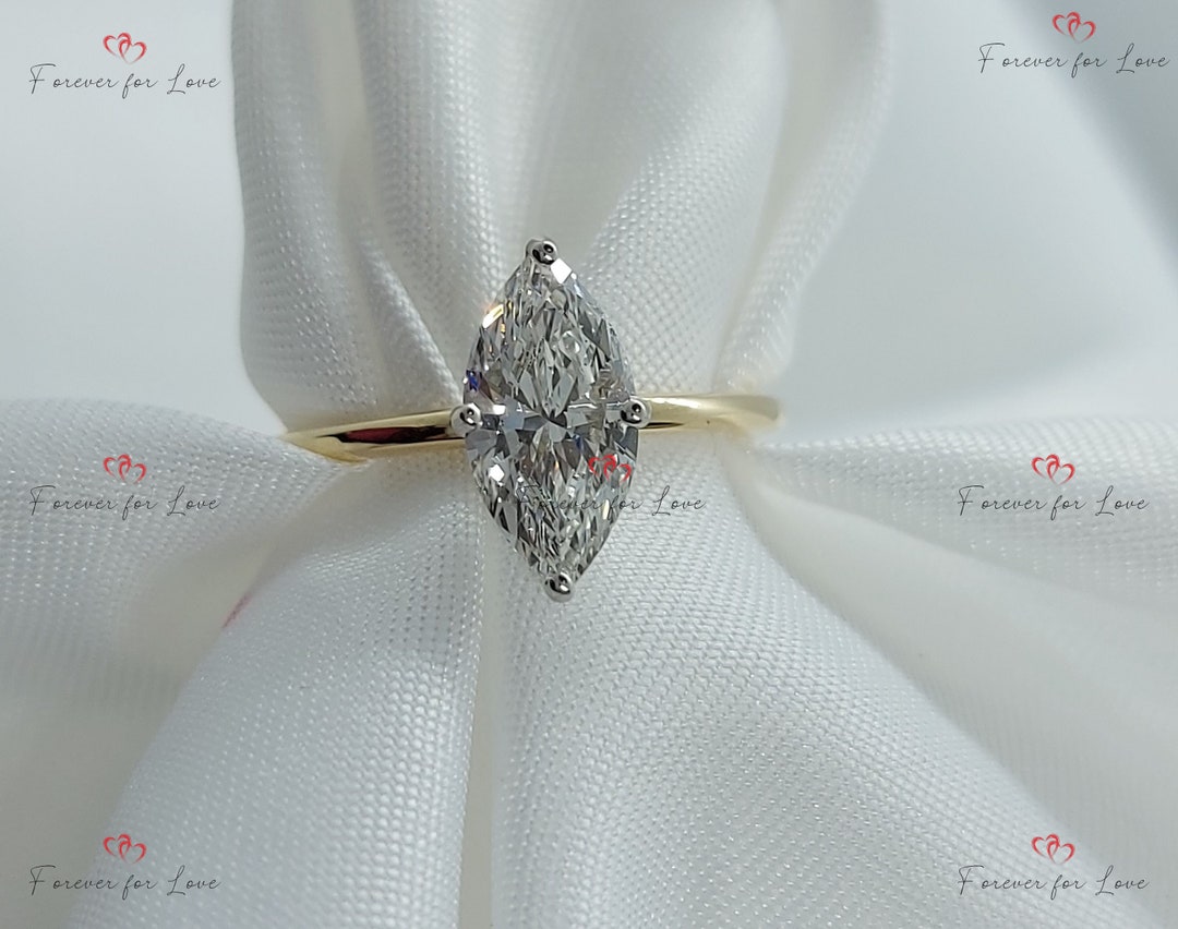 1 Carat Marquise Cut Diamond Ring, F, VS1 IGI Certified Lab Grown ...