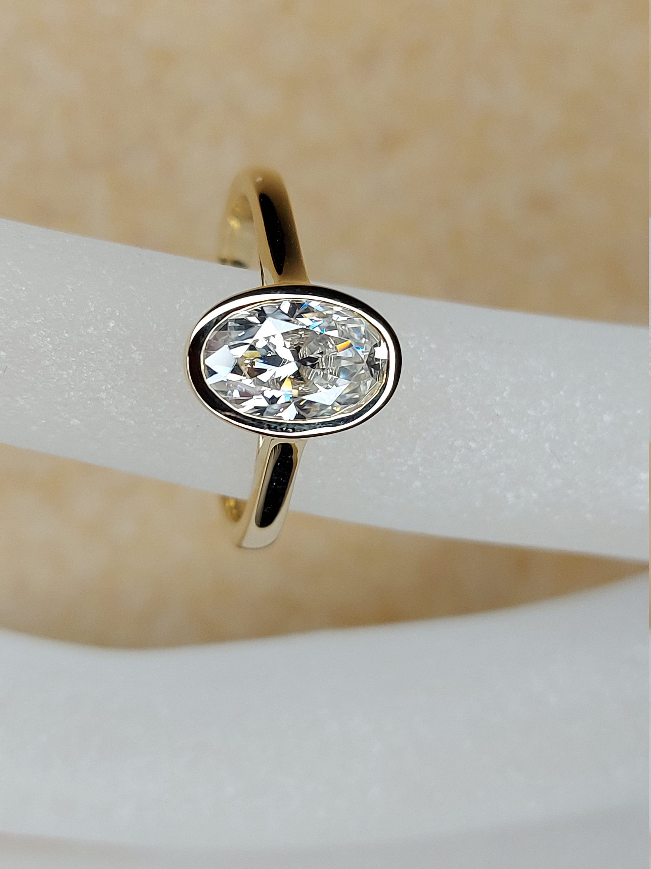 Oval Moissanite Engagement Ring Bezel Set Solid Gold | Etsy