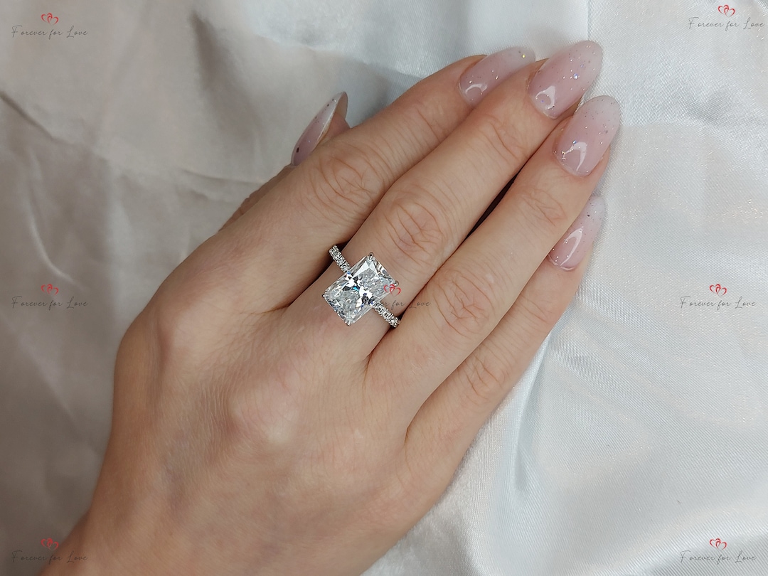 Radiant Cut Moissanite Engagement Ring, Radiant Cut Engagement Ring ...