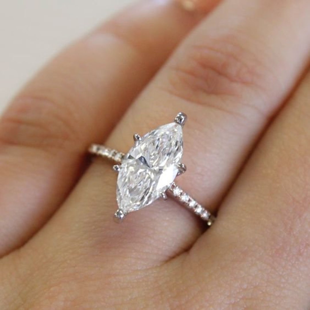 Marquise Cut Moissanite Engagement Ring, Natural Diamond Band, 4 CT /14 ...