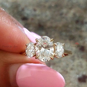 2 CT Trilogy Lab Created Engagement Ring, Oval Cut Diamond Ring, E ...