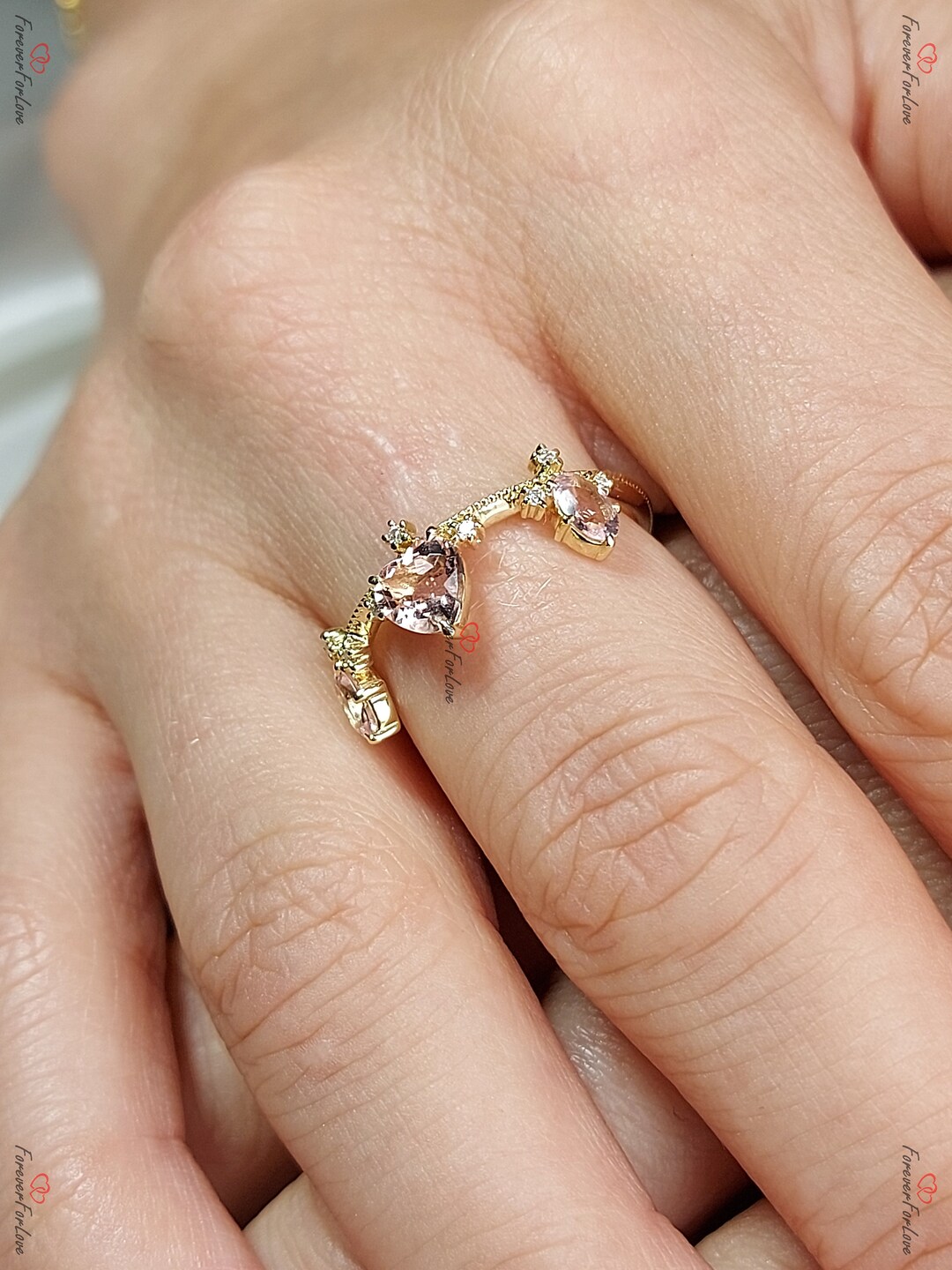 Vintage Morganite Crown Band Ring Princess Wedding Band, Diamond ...