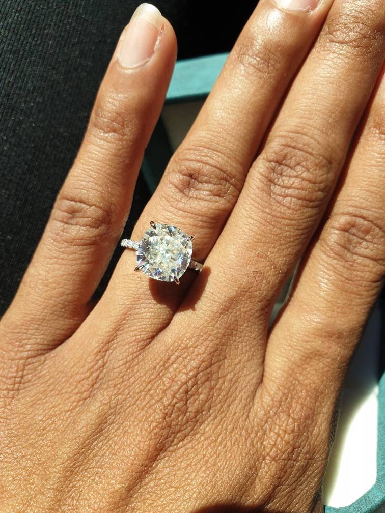 4ct Crushed Ice Cushion Cut Moissanite Engagement Ring Hidden - Etsy