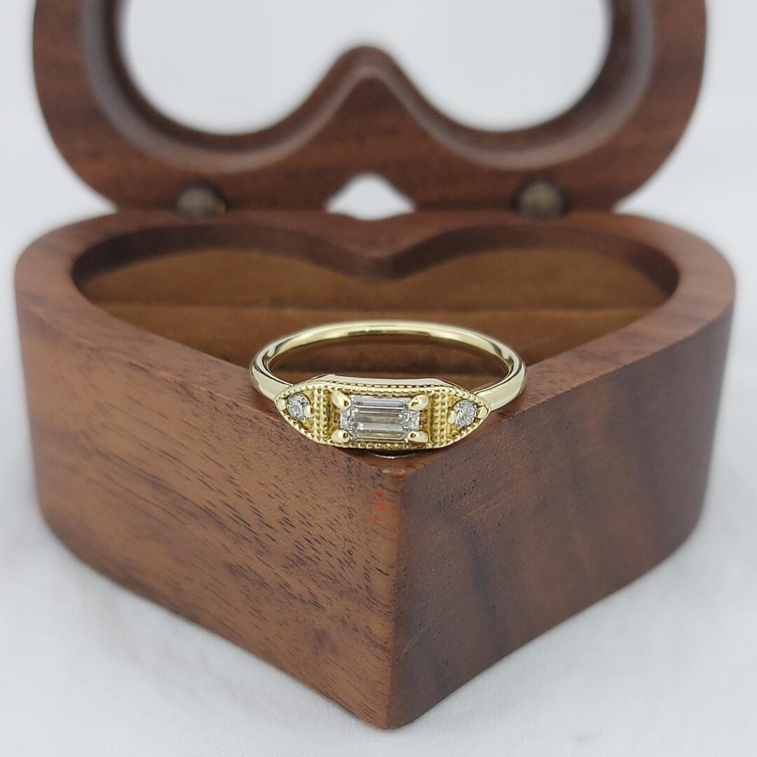 Three Stone Emerald Cut Diamond Engagement Ring Emerald Cut and Tapper ...