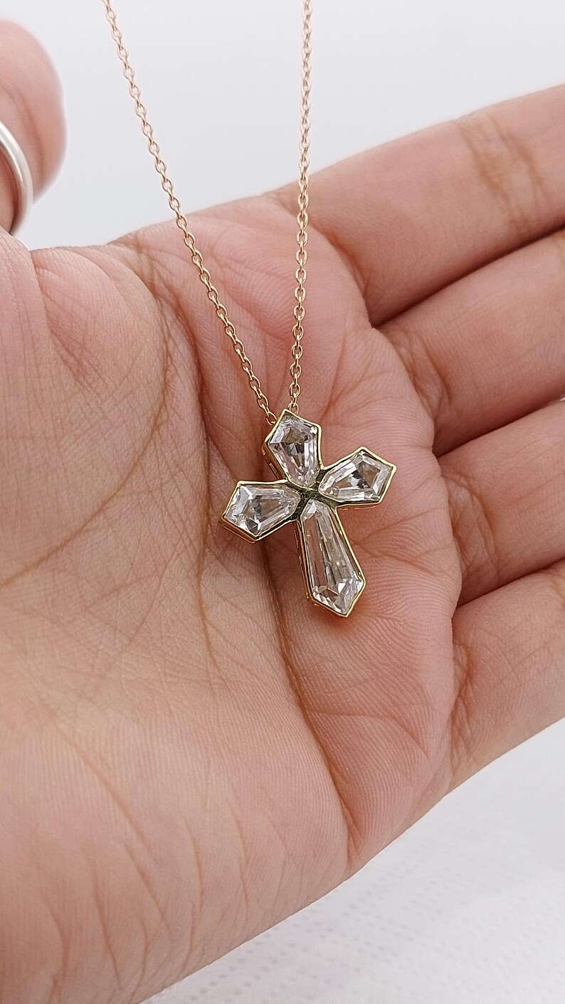 14k Solid Gold Diamond Cross Necklace for Women,diamond Cross Pendant ...