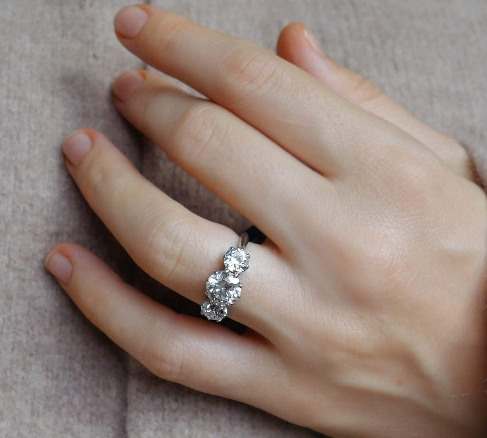 Certified Natural Round Shape Trilogy Diamond Engagement Ring, Solid ...