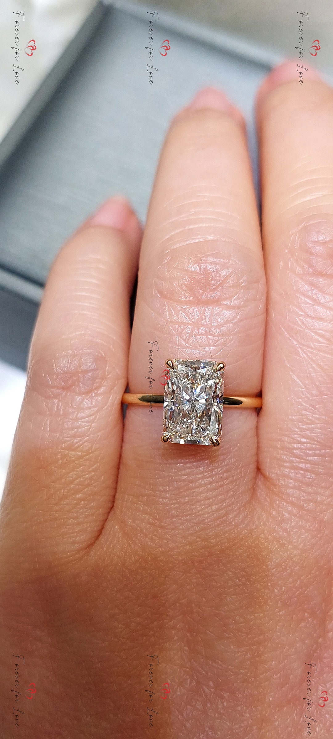 5 Ct Radiant Cut Diamond Engagement Ring, Diamanite With Accent ...