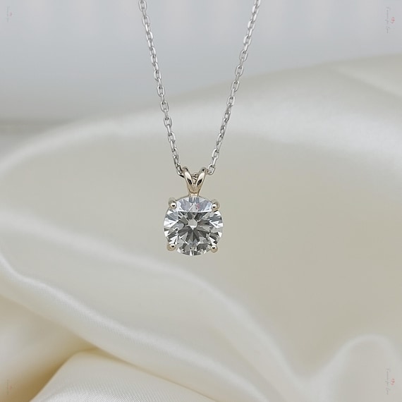 Round Diamond Necklace 14k Yellow Gold Dainty Minimalist Round Pendant Real Diamond Womens Necklace Special Gift for Her. Etsy