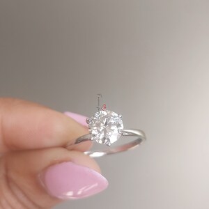 1.6 Ct Round Diamond Lab Created Engagement Ring 18K White Gold Solitaire 6 Prong Setting Ring ...