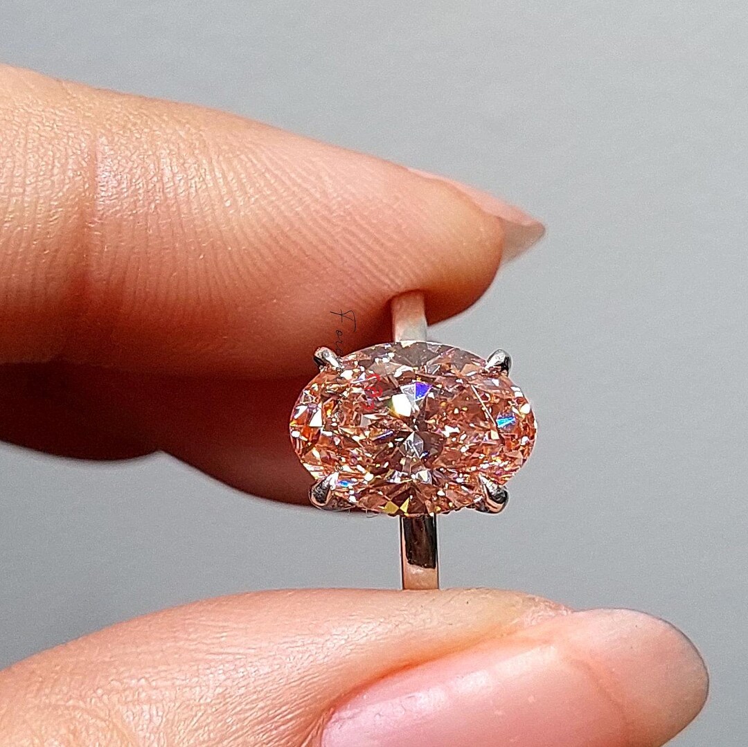 Pink Oval Cut Lab Created Diamond Engagement Ring IGI Certified Diamond ...