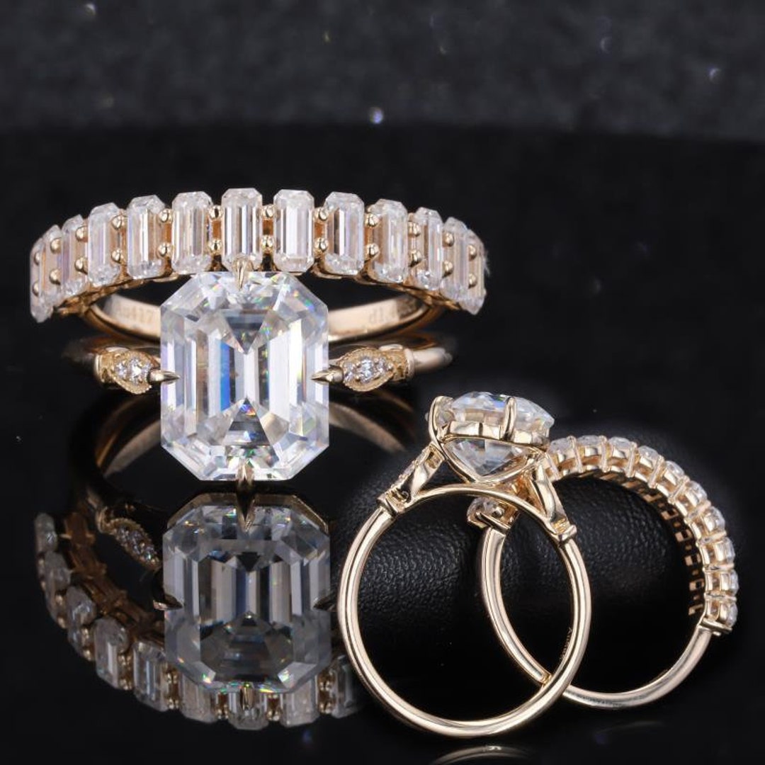 Emerald Cut Forever Moissanite Engagement Ring White 14k/18k/platinum ...