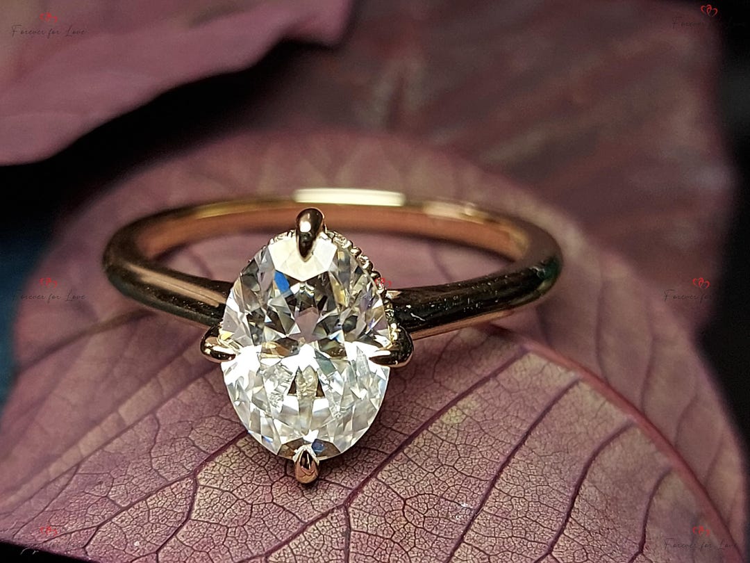 14K Solid Gold Forever One Ring, 1.5CT / 9*6mm/ Oval Diamond Wedding ...