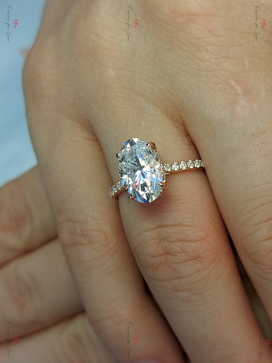 Oval Cut Engagement Ring , 3ct Moissanite Oval Engagement in Solid Gold ...