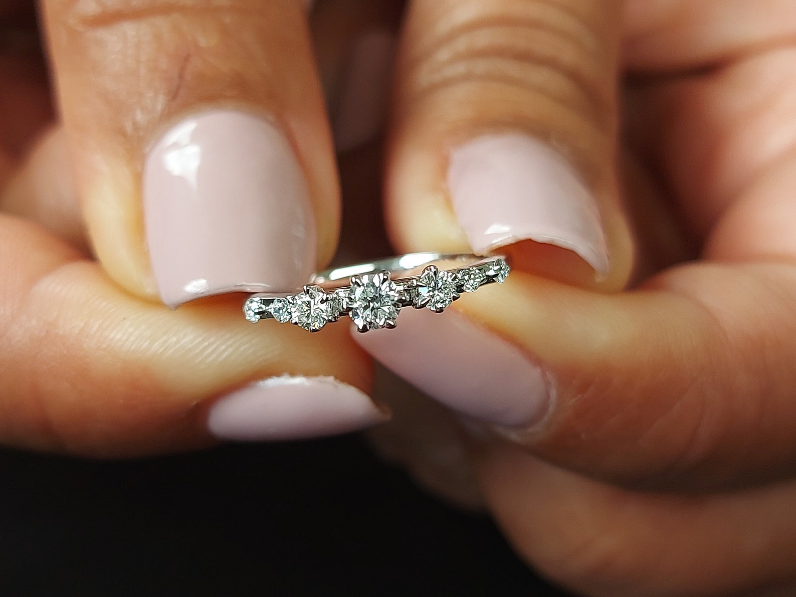 14K Floating Diamond Ring Petite Distance Diamond Band Elegant - Etsy