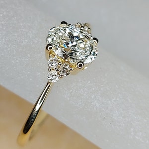 Natural Oval Diamond Three Stone Cluster Ring- GIA Certified Diamond ...