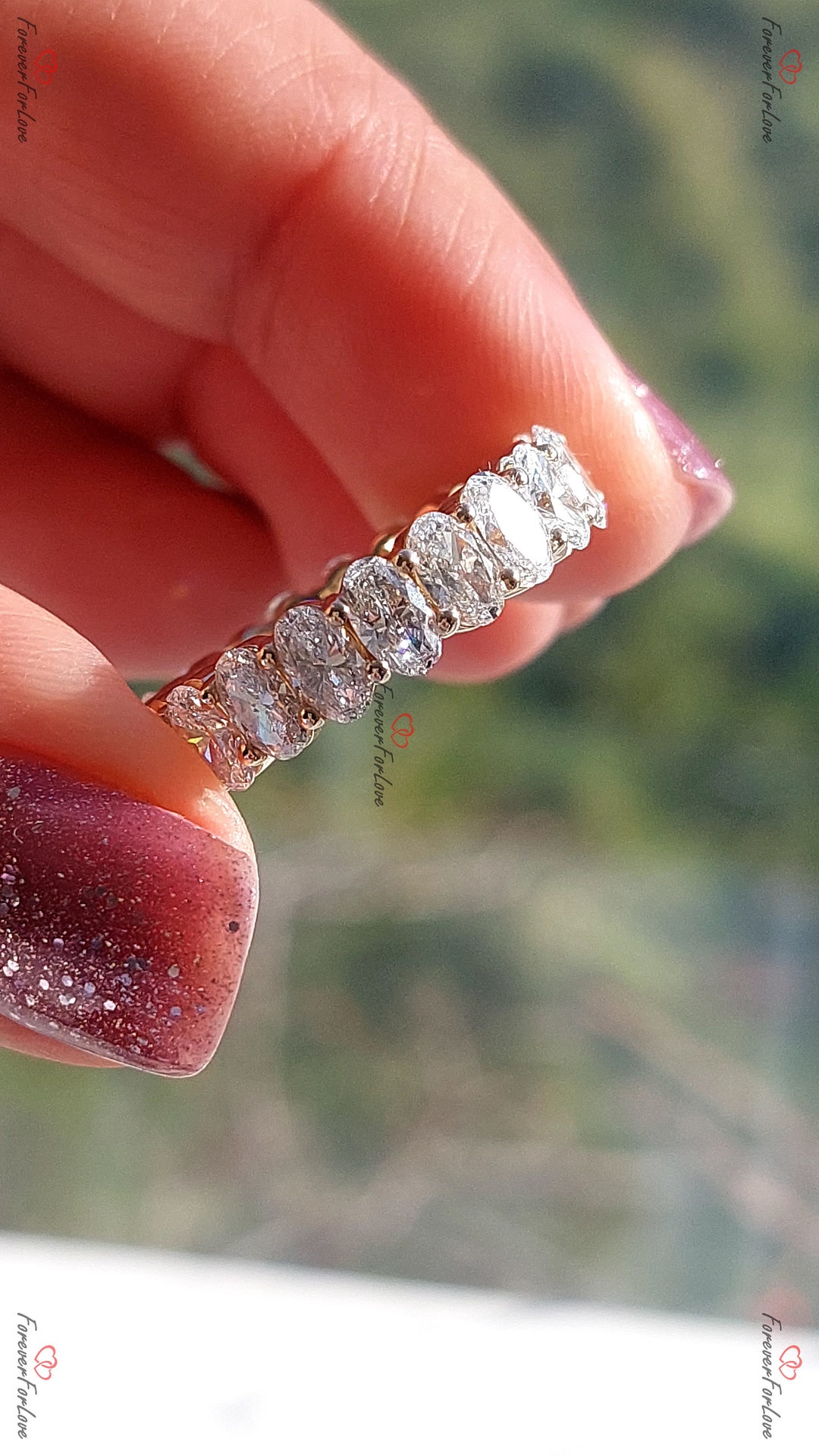 Oval Eco Diamond Wedding Eternity Band , 0.18 Carat Each Full Eternity ...