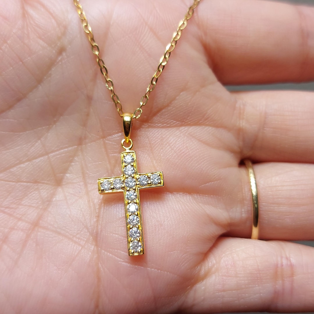 14k Solid Gold Diamond Cross Necklace for Women,diamond Cross Pendant ...