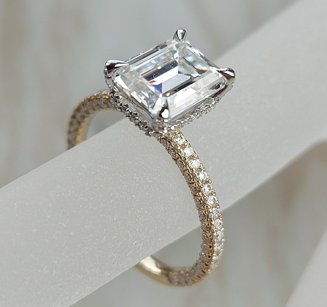 3 CT/9* 7mm Emerald Cut Two Tone Forever One Engagement Ring ...