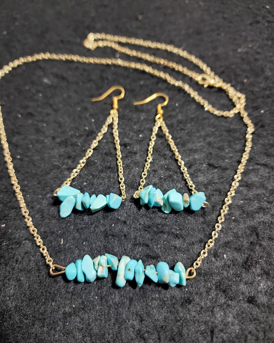 Handmade Turquoise Chip Jewelry Set: Western Style Necklace, Earrings ...