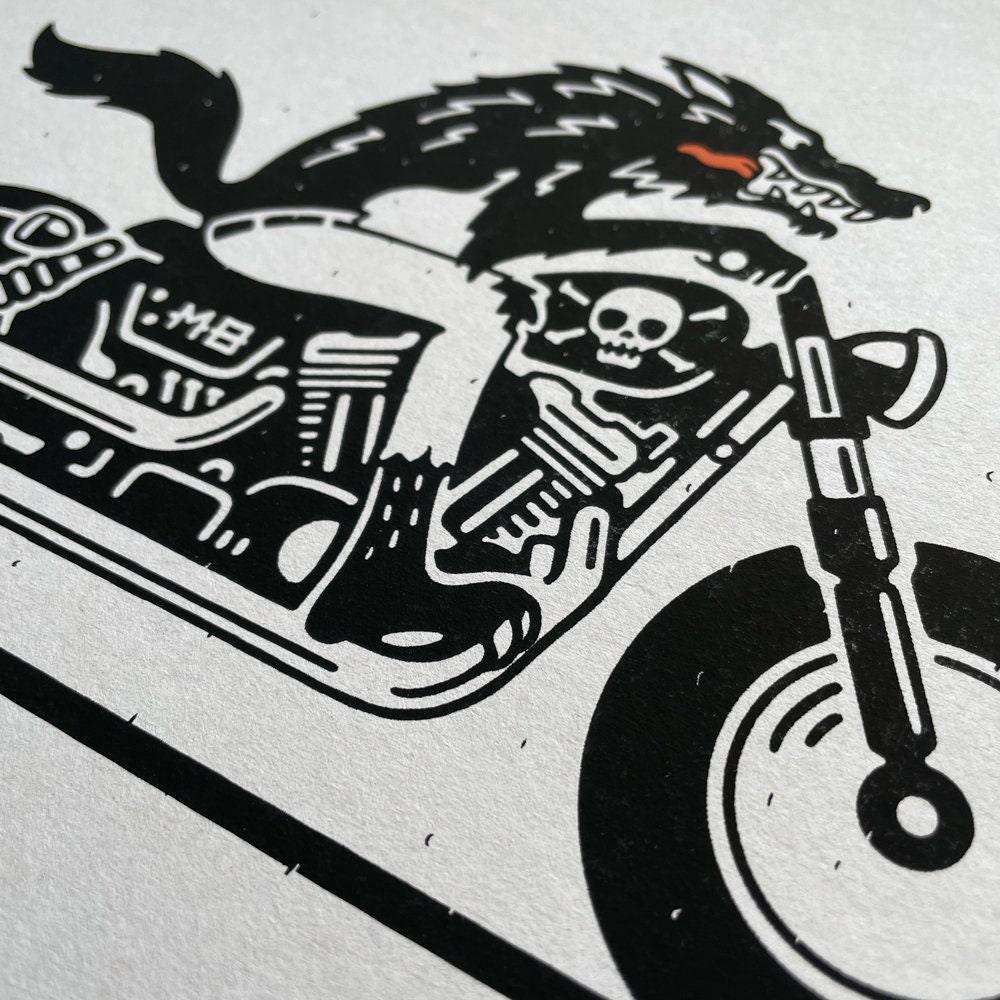 Motoblot "moto-wolf"" Mini Silk Screen Poster. 10" X 10" Limited ...