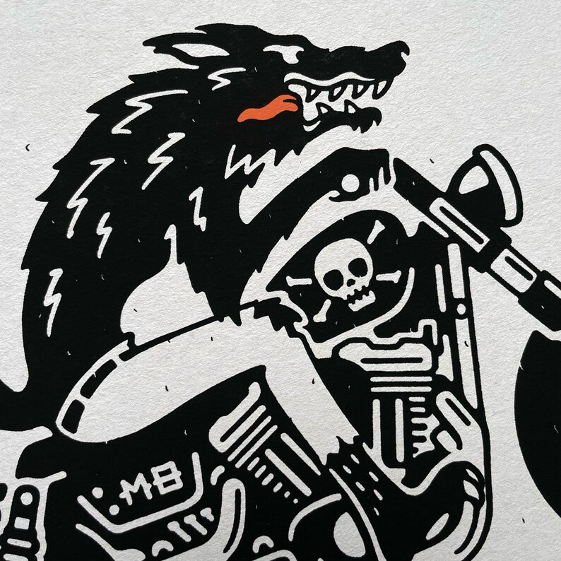 Motoblot "moto-wolf"" Mini Silk Screen Poster. 10" X 10" Limited ...