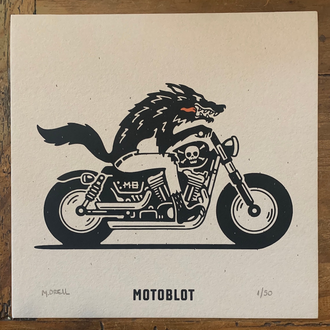Motoblot moto-wolf Mini Silk Screen Poster. | Etsy