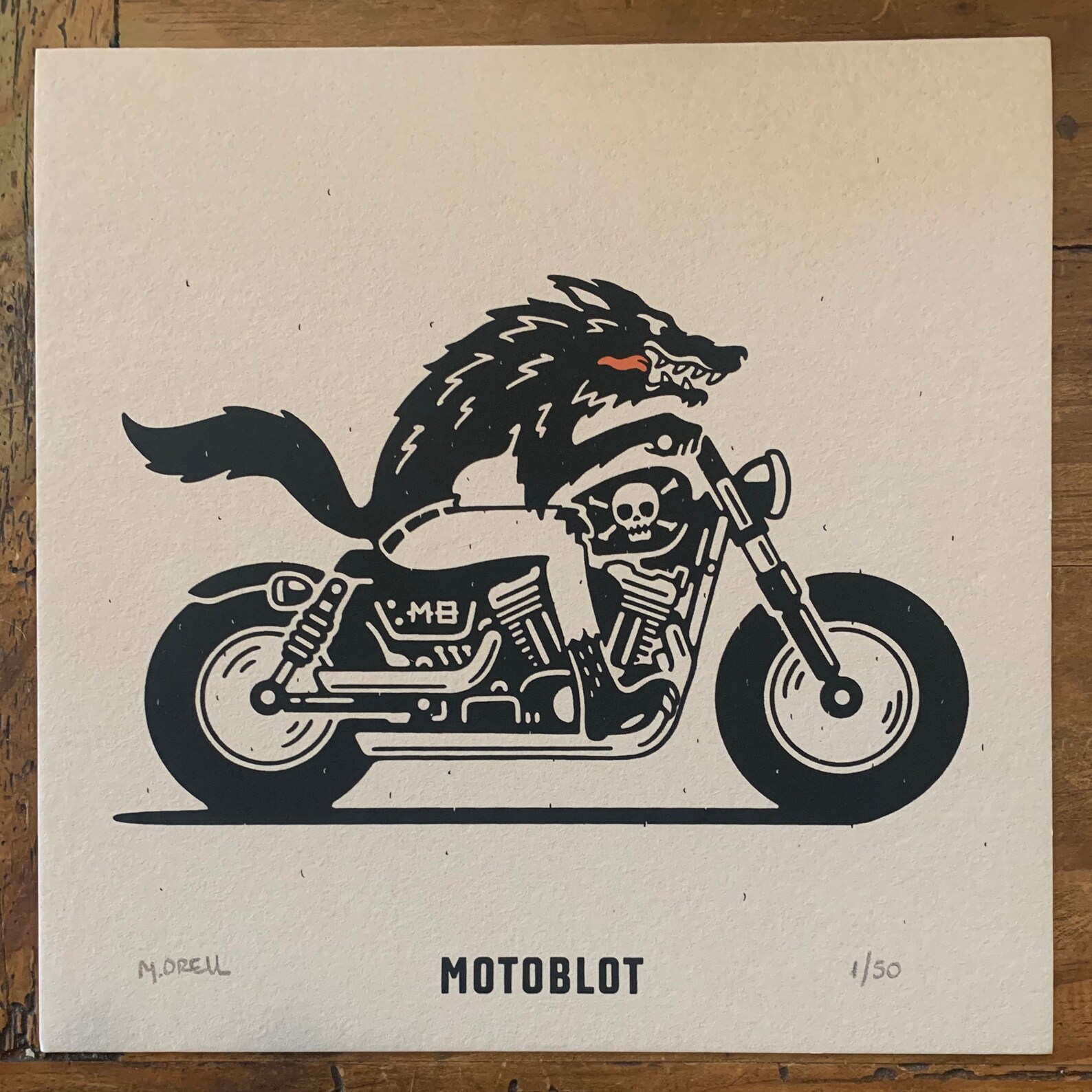 Motoblot Moto-Wolf Mini Silk Screen Poster. | Etsy
