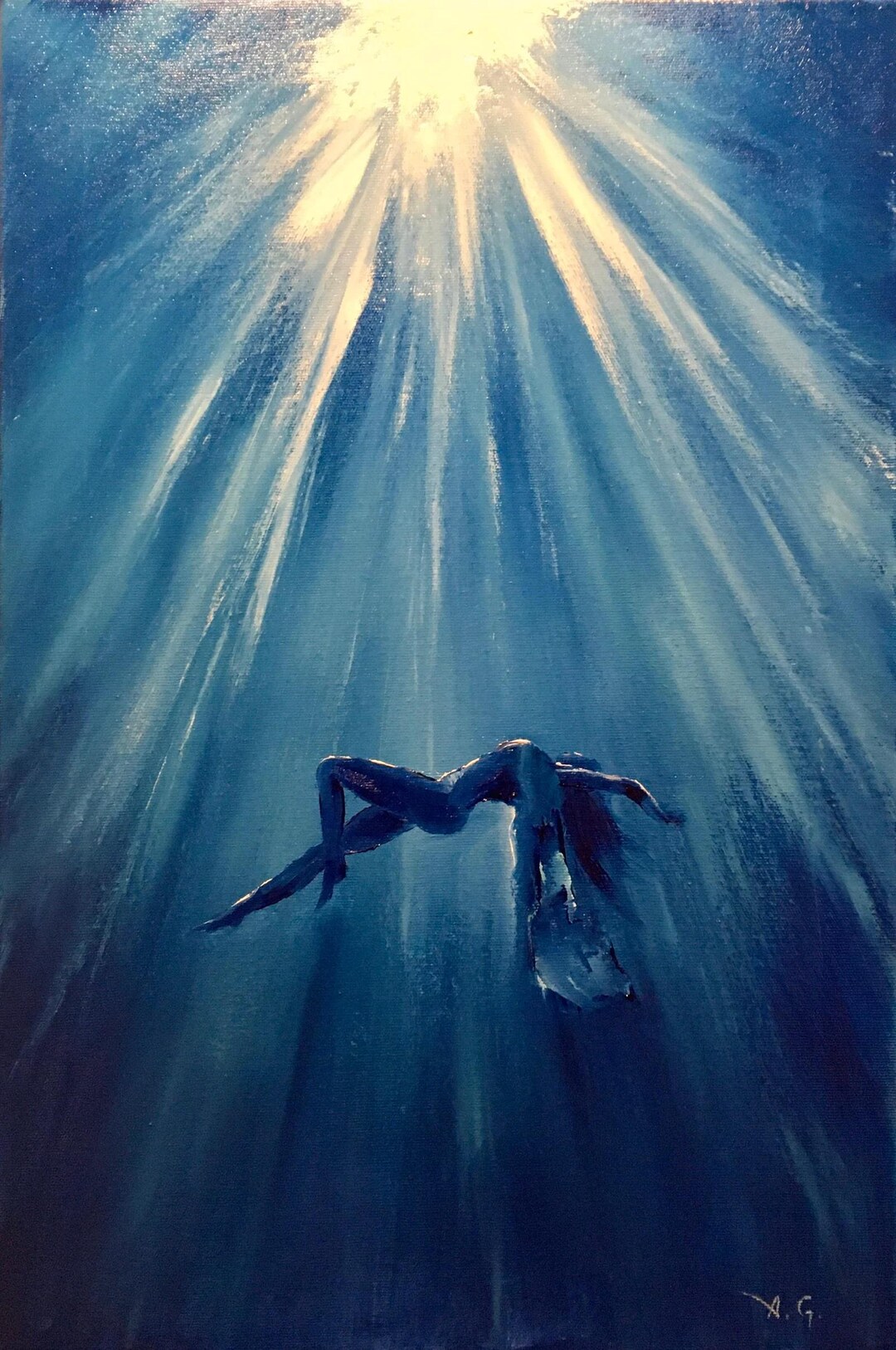 Oil Painting of Floating Women in the Ocean - Etsy