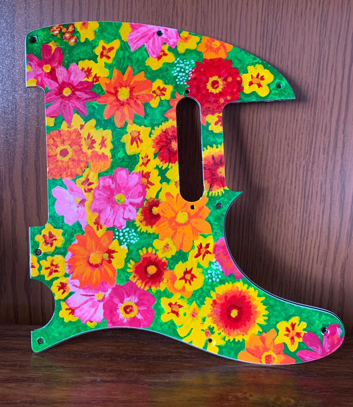 Sue’s Handpainted Telecaster Pickguard With Neck Holes Wildflowers 5 - Etsy