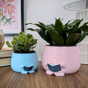 Cute Planter Book, Book Lover Gift, Unique Plant Pot Reading, Indoor ...