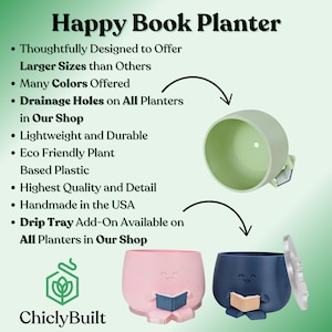 Cute Planter Book, Book Lover Gift, Unique Plant Pot Reading, Indoor ...