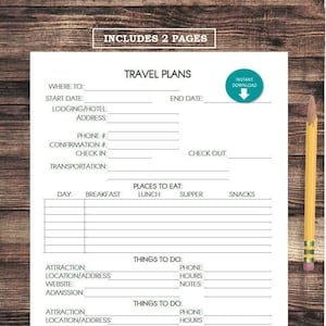 2 Page Travel Planner/itinerary, Standard Design, Digital Download ...
